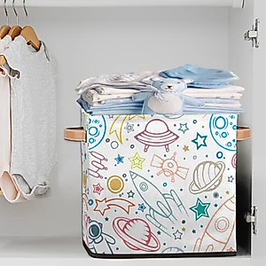 Cube Storage Bins 13 Inch Fabric Storage Basket Star Rocket Square Storage Bins Collapsible Nursery Storage Bin Organizer Basket Galaxy Storage Box for Shelves, Closet