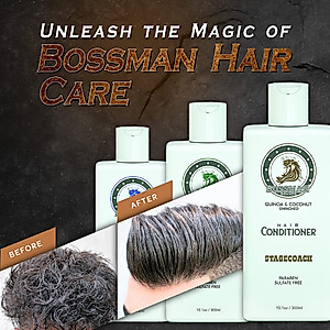 Bossman Hair Shampoo and Conditioner Combo - Hydrating, Strengthening, and Soothing Formula for Men's Hair - Paraben Free & Sulfate Free (Stagecoach)