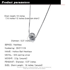 H&Beautimer 925 Sterling Silver Italian Handmade Box Chain Necklace for Women - Minimalist Ball Pendant Necklace 18'' - Charm Jewelry-Birthday Gift (Hollow Style)