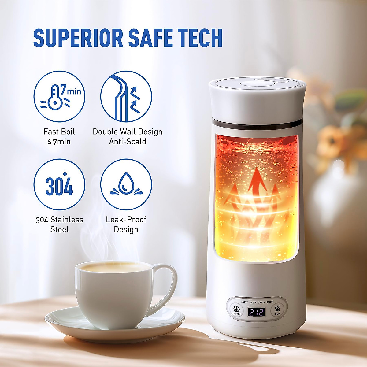 Travel Electric Kettle Portable Small Coffee Tea Heater Kettle, 4 Variable Temperature Presets Mini Portable Water Boiler Pot, 304 Stainless Steel, Auto Shut Off and Boil Dry Protection for Work