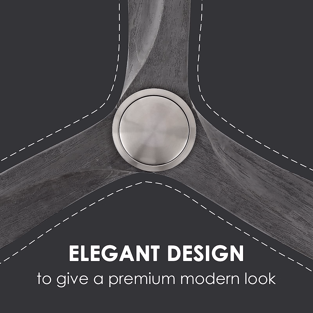 WINGBO 60 Inch DC Ceiling Fan without Lights, 3 Reversible Carved Solid Wood Blades, 6-Speed Noiseless DC Motor, Ceiling Fan No Light with Remote, Brushed Nickel Finish with Gray Blades