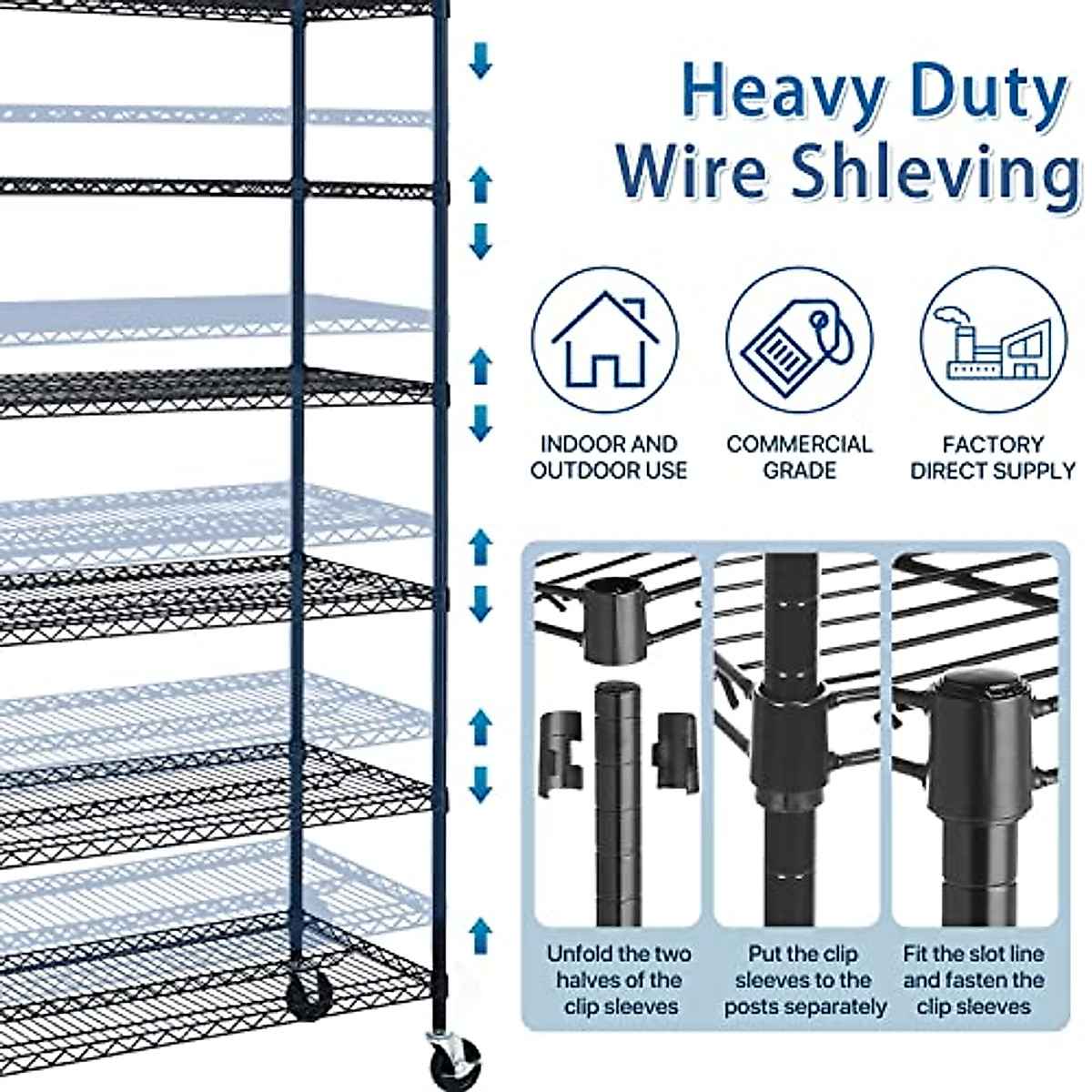 6000Lbs Capacity Heavy Duty Shelving, 6 Tier Wire Shelving Unit on Wheels, NSF Certified Adjustable Storage Shelves Rack for Garage Pantry Basement (18"x 48"x 76", Black) (Black)