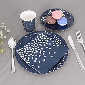 175Pcs Blue and Silver Party Decorations - Blue Plates and Napkins Party Supplies, Blue Silver Plates Severs 25, Blue Disposable Plates for Birthday Party Baby Shower Decorations