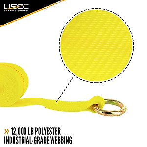 US Cargo Control Lasso Straps with O-Rings (4-Pack), 2 Inch X 10 Foot Lasso Straps for Car Hauler and Low Clearance Car Hauling Applications, 3,333 LBS Working Load Limit, Wheel Tie Down Strap