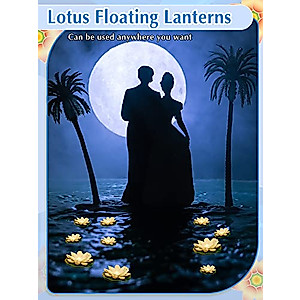 12 Pcs Floating Pool Lights Lotus Floating Lanterns LED Lifelike Floating Lamp Battery Operated Lily Pad Flower Candle Fun Pool Accessories for Pond Decor, Yellow Light (White, 3.94/5.91 Inch)