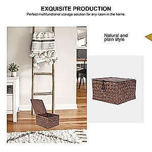 Cabilock Home Storage Basket 3 pieces Woven Basket Seagrass wicker basket with lid Decorative Storage Boxes With Lids Basket With Lid Rattan Storage Basket Rattan Storage Basket