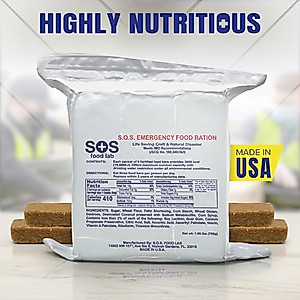 SOS Food Labs, Inc. 185000825 S.O.S. Rations Emergency 3600 Calorie Food bar - 3 Day/ 72 Hour Package with 5 Year Shelf Life, 5" Height, 2" Wide, 4.5" Length