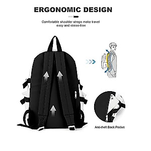 KEYEMP Fashion Backpacks for Men Women, 15.6 in Lightweight Travel Bag Casual Daypack,Cute Backpack for Aesthetic Travel Casual Day Pack,Bags for Work,Gift, Black
