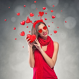 Ausejopeac Valentines Day Heart Headband Boppers Head and Heart Shape Sunglasses for Girls Women Valentine's Day Halloween Wedding Birthday Party Gift