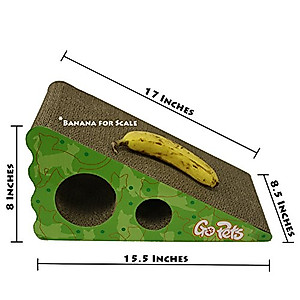 GoPets Premium Cat Scratcher, Wedge Shaped Corrugated Cardboard is Reversible Lasts 2X Longer Includes 1 Pack Catnip, Natural Incline More Ergonomic Than Scratching Post, Cutouts to Hide Toys