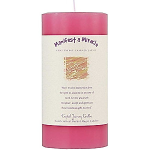 Crystal Journey Herbal Magic Pillar Candle with Inspirational Labels - Bundle of 3 (Love, Money, Manifest a Miracle) Each 6"x3" Handcrafted with Lead-Free Materials