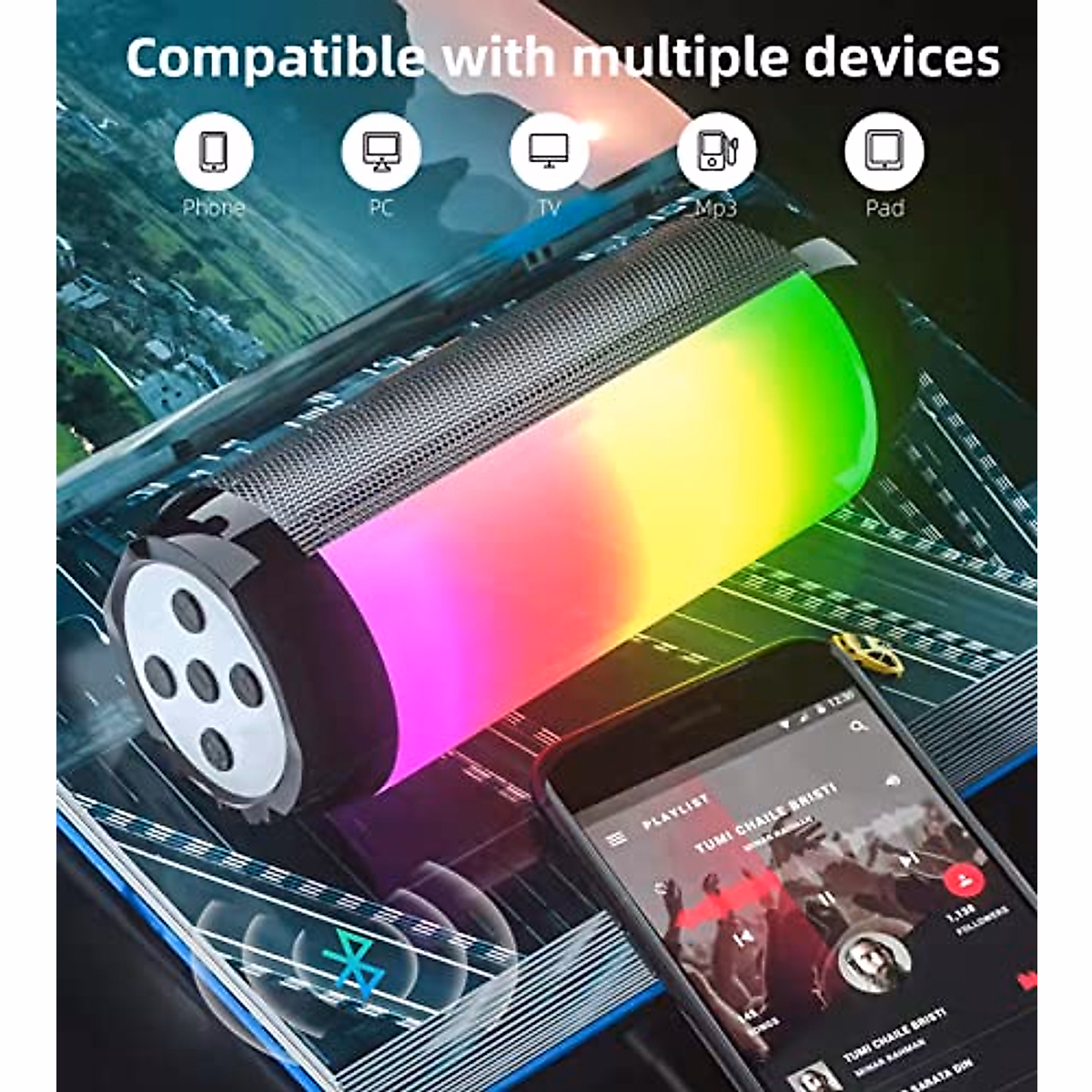 CZRXLLGD Portable Wireless Bluetooth Speakers,Outdoor Sports Speakers with Bluetooth 5.0,IPX5 Waterproof,3D Stereo,8 Hours Playback time,with HD Sound for Pool, Beach, Travel