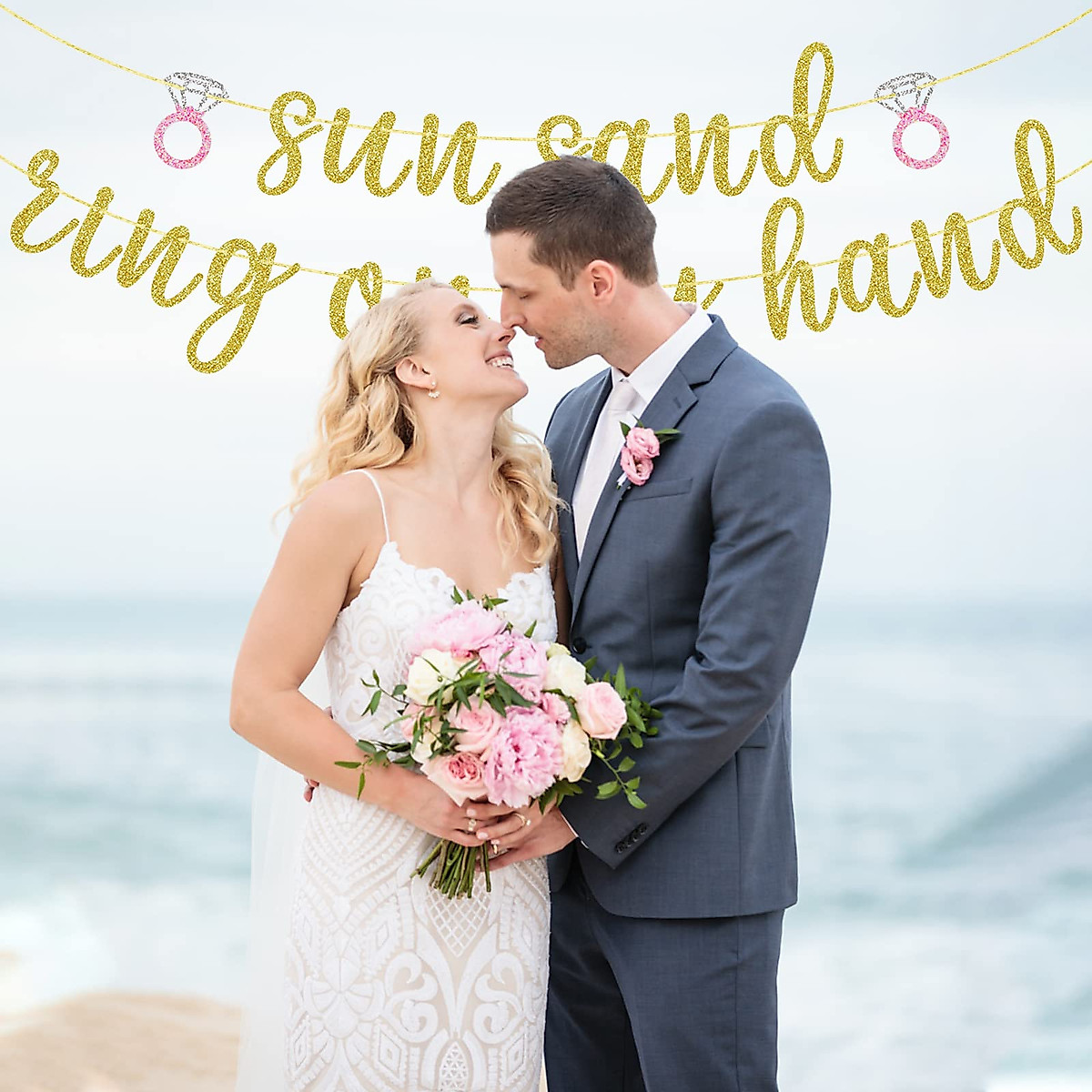 Sun Sand Ring On My Hand, Beach Bachelorette Party Decorations, Engagement Wedding Bridal Shower Garland Bunting Supplies, Pre-Assembled (Gold)