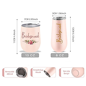 CARAKNOTS Bridesmaid Proposal Gifts Bridesmaid Cups Set of 7 Wedding Champagne Flutes for Bridal Shower Engagement Bachelorette Party Favor Maid of Honor Pink Stainless Steel Tumbler 6 oz