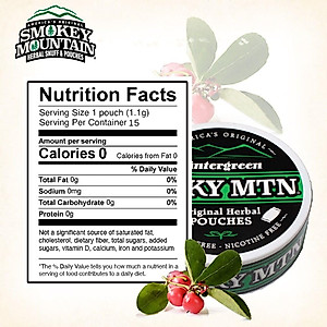 Smokey Mountain Original Pouches - Wintergreen - Tobacco Free and Nicotine Free - 1 Can - 20 Per Can