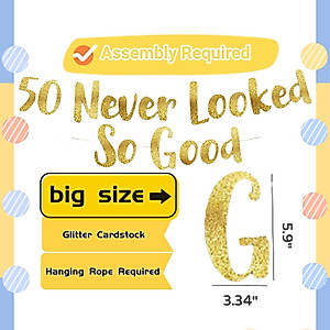 Funny Birthday Banner Glitter Happy 50th Birthday Party Decoration Supplies 50th Wedding Anniversary Decorations Hanging Garland Golden Triangle Flags Pennant Bunting