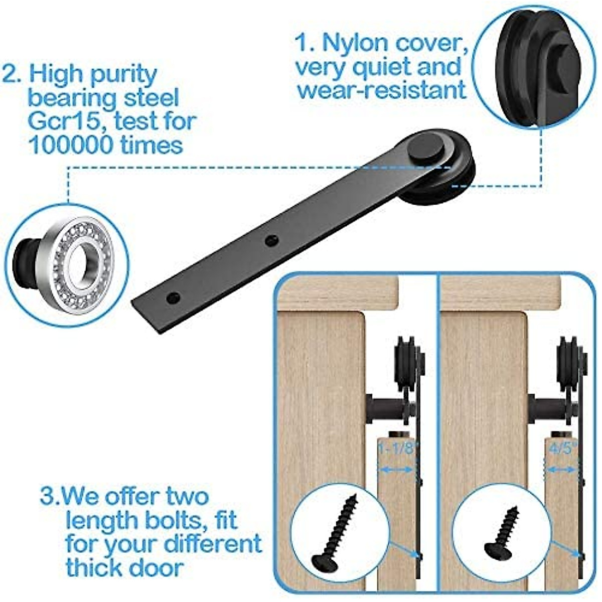 ZEKOO 5FT Super Mini Sliding Barn Door Hardware Kit for Single Door Cabinet, Small Barn Door Hardware Track Kit for TV Stand, Cupboards, Storage Cabinets, Wardrobes, I Shape Hanger (No Cabinet)