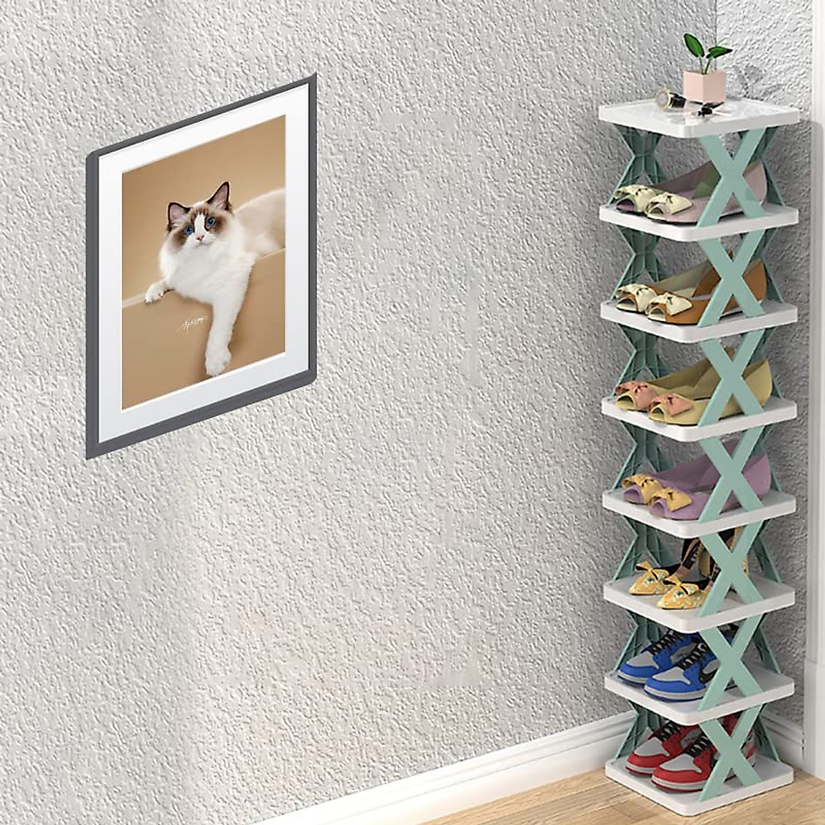 Lihebcen Shoe Storage, 8-Tier Shoe Rack Organizer Storage, Sturdy Shoes Shelf Storage Cabinet for Entryway Bedroom and Hallway (Blue, 9”W x 10”D x 48”H)