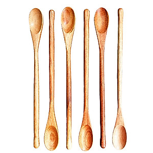 Rose Wood 8.5" Long Handle Coffee Tea Drink Bar Cocktail Stirrer Mixing Wooden Spoons, Set of 6