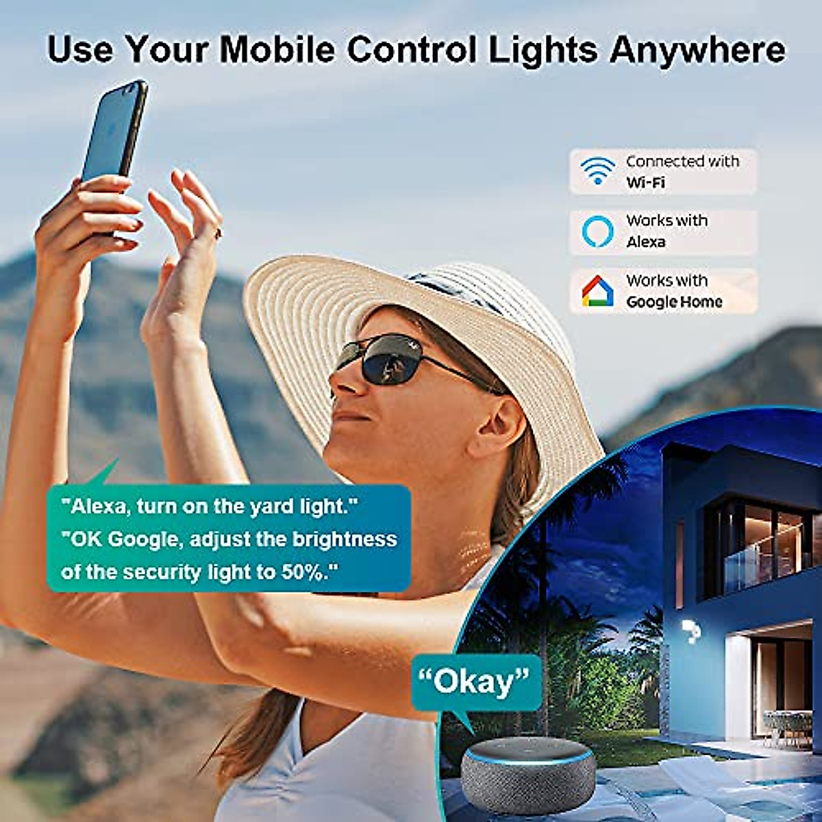 USTELLAR 2 Pack 50W Smart Outdoor LED Security Light Tunable White 2700K-6500K Motion Sensor Exterior WiFi Flood Light Fixture Alexa Warm Wired Floodlight Google Outside Spotlight House Yard Garage