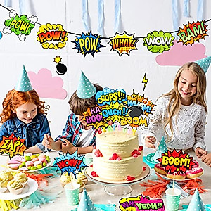 Superhero Cardboard Cutouts 36 Pack Hero Action Sign Cutouts Banner Decorations Garland for Kids Cartoon Superhero Baby Shower Celebrating Events Birthday Party Supplies Room Wall Decor