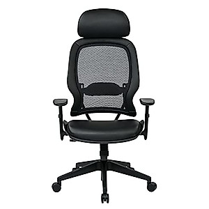 SPACE Seating Professional AirGrid Dark Back and Padded Black Eco Leather Seat, 2-to-1 Synchro Tilt Control, Adjustable Arms and Tilt Tension with Nylon Base Executives Chair with Adjustable Headrest