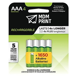 MDMprint Precharged Recharg. Battery, AAA, NiMh, PK4