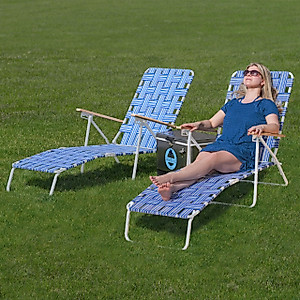 CAMP & GO 4-Position Folding Web Lawn Chair Beach Lounger, Blue/White