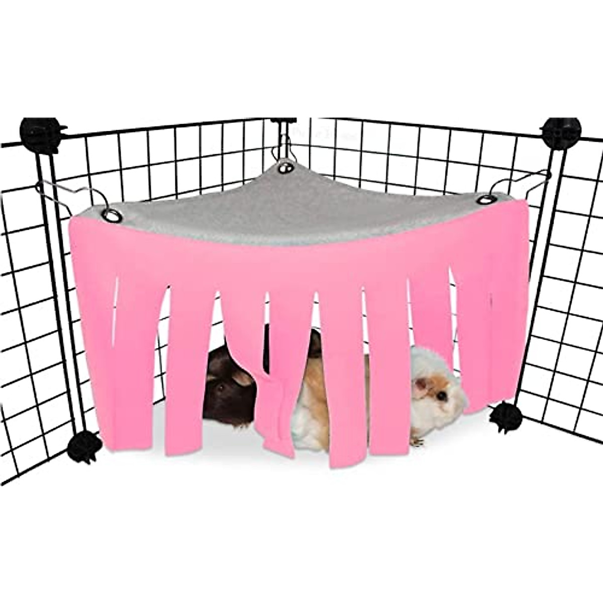 NA YOHOU Small Animals Corner Hideout Forest Hidey Curtain Cage Accessories for Guinea Pig Rabbit Chinchilla Hedgehog Hamster (Grey Pink)