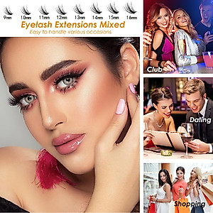 Lash Clusters, Eyelash Clusters D Curl, Cluster Eyelash Extensions, 260pcs 40D Individual Lashes, Diy Lash Extensions, Wispy Cluster Lashes, (40D-0.07D-9-16mm mix)