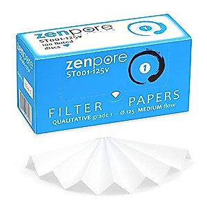 12.5 cm Fluted Filter Paper, Pre-Pleated (Folded), Qualitative Grade 1 - ZENPORE Medium Flow 125 mm (100 Discs)