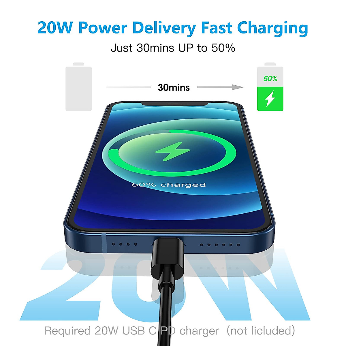 hibiker 3Pack USB C to Lightning Cable 10FT