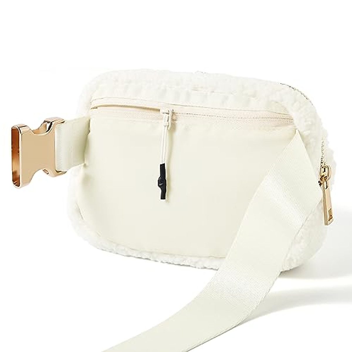 ODODOS Fleece Mini Belt Bag with Adjustable Strap, Sherpa Small Waist Pouch Fanny Pack for Workout Running Traveling Hiking, Ivory