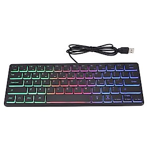 ASHATA Mini USB Wired Gaming Keyboard 64 Keys RGB Backlights Computer Gaming Keyboard for Desktop Notebook Computer, Plug and Play
