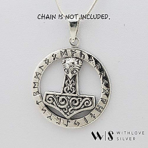 WithLoveSilver Sterling Silver Viking Amulet Norse Warrior Hammer of Thor Mjolnir Pendant