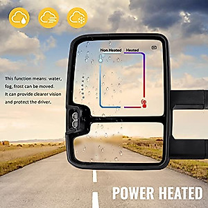 Towing Mirrors for 07-21 Toyota Tundra with Power Glass Heated Arrow Turn Signal Light Running Light Blind Spot Light Extendable Fold Pair Set (Smoke)