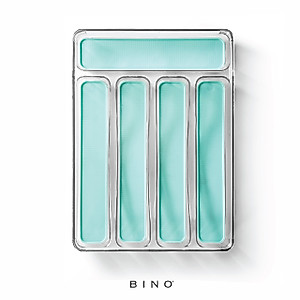 BINO 5-Slot Silverware Organizer for Drawer | Plastic Utensil Organizer for Kitchen Drawers | Silverware Tray for Drawer Organization | Utensil Kitchen Drawer Organizer w/ Grip Lining (Light Grey)