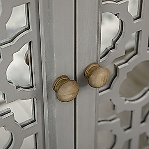 HOMCOM Farmhouse Sideboard Buffet Cabinet, Kitchen Storage Cabinet, Accent Cabinet with Double Glass Doors and Solid Wood Countertop for Kitchen, Living Room, Gray