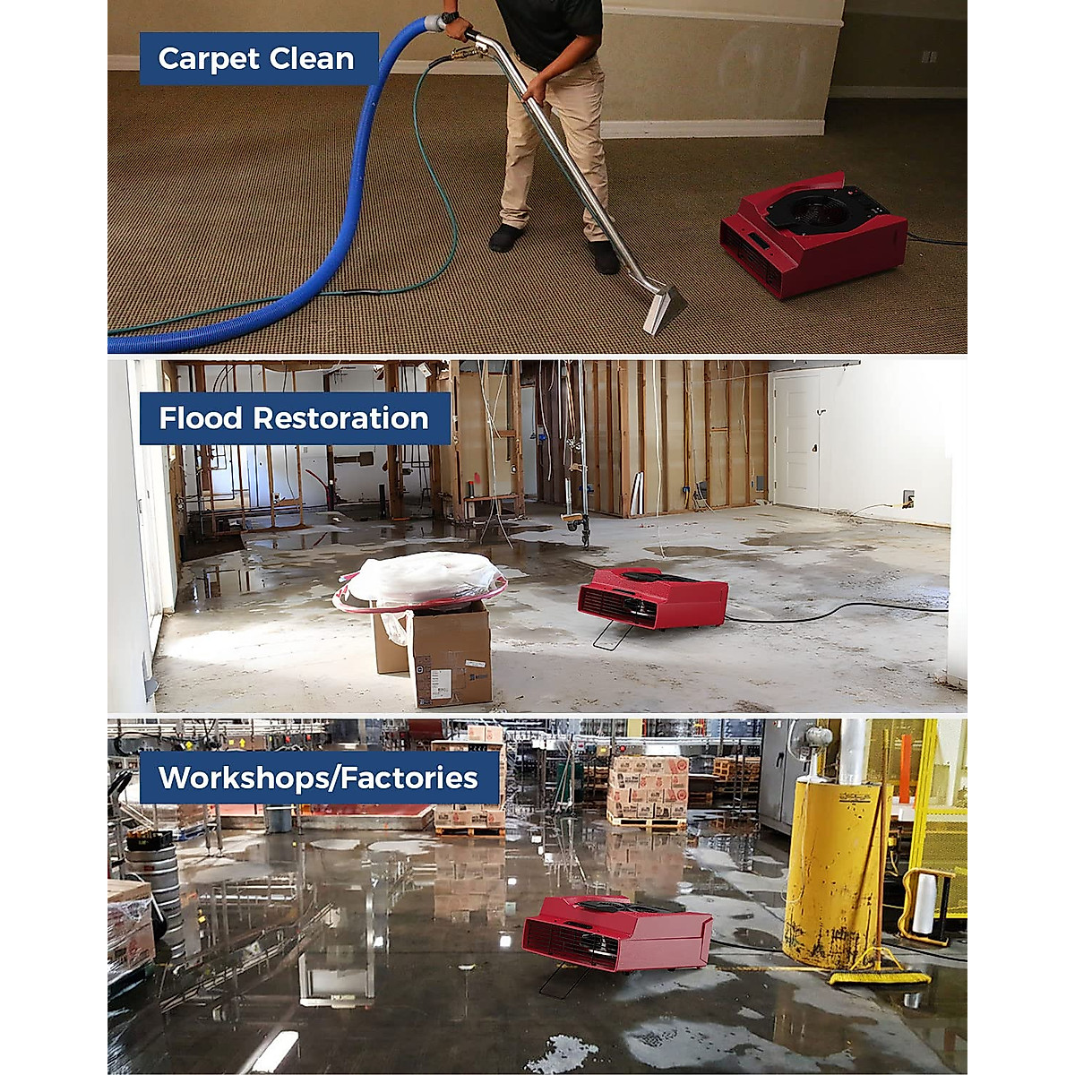 ALORAIR Zeus 900 Air Mover Commercial Blower for Carpets, Walls, Plumbing Use, Variable Speed Floor Blower Fan, 950 CFM with 1.8 Amps, Circuit Breaker Protection,on-Board Duplex GFCI, Red