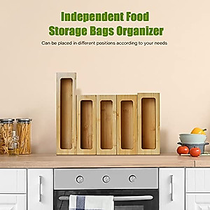 GIAKAN Ziplock Bag Storage Organizer for Drawer, 5 Pack Bamboo Food Baggy Storage Organizer Individual & Baggy Rack Holder for Gallon, Quart, Sandwich, Snack Bags