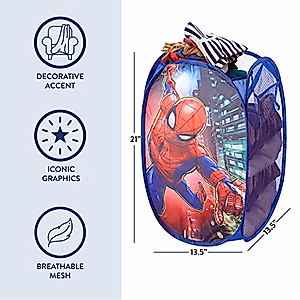 "Idea Nuova Marvel Spiderman Pop Up Hamper with Durable Carry Handles, 21"" H x 13.5"" W X 13.5"" L", red