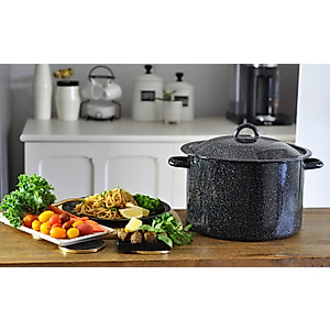 Mirro 7.75Qt Traditional Vintage Style Black Speckled Enamel Stock Pot with Lid