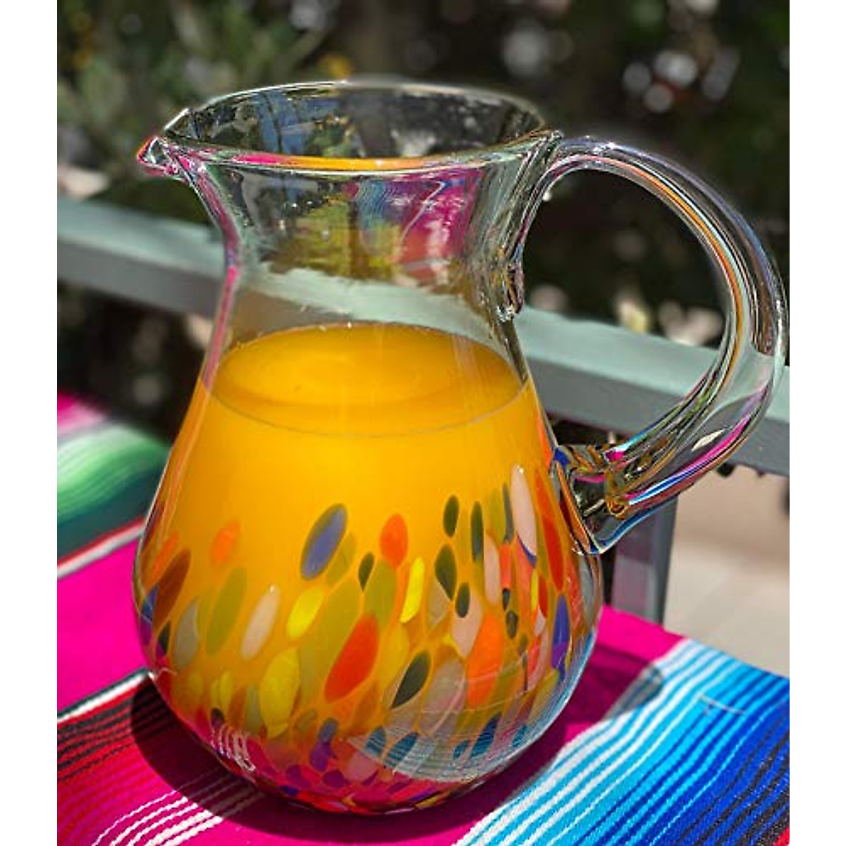 Mexican Hand Blown Glass Pitcher – Confetti Carmen Design (84 oz)
