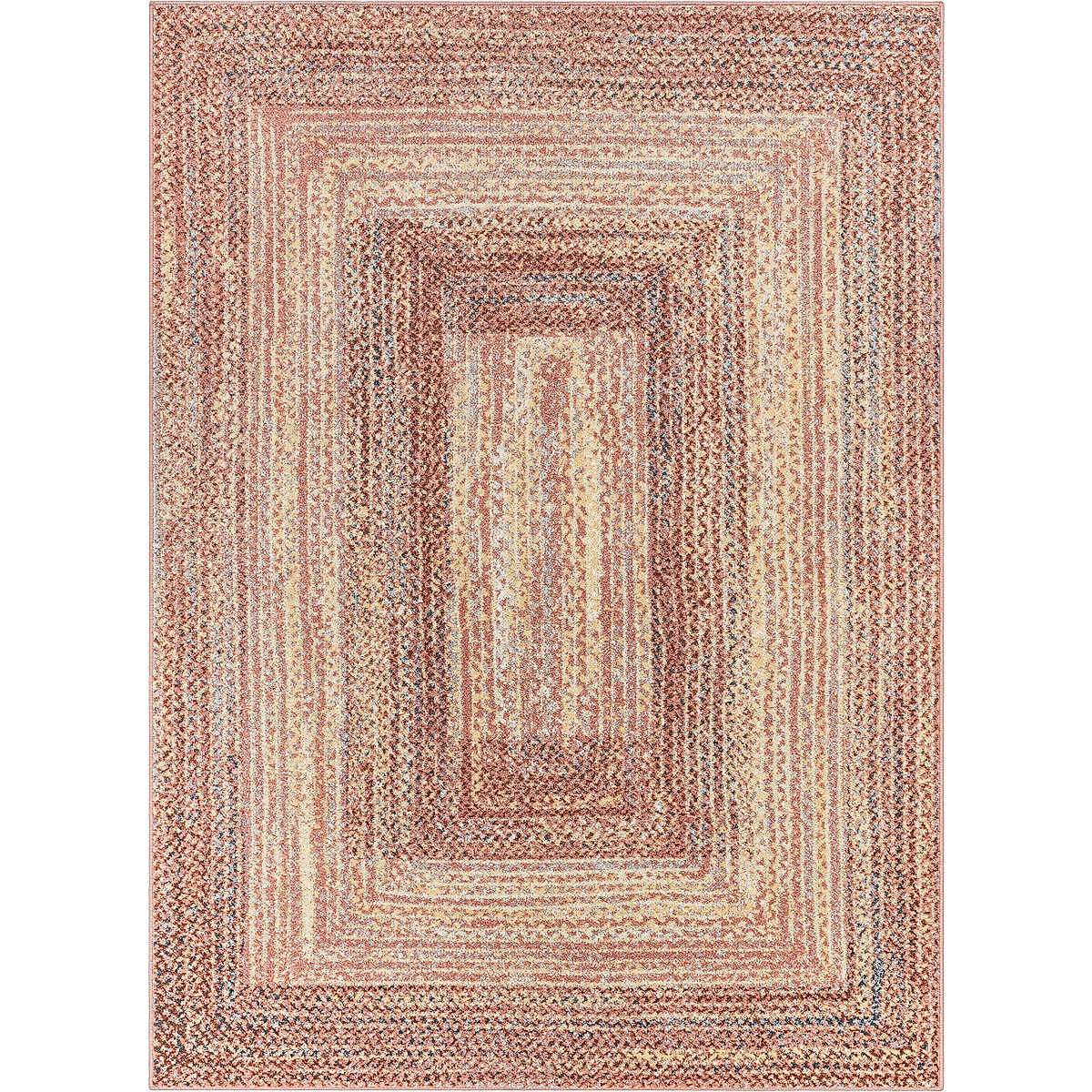 Well Woven Raggi Vintage Blush Pink Chindi Braided Pattern Area Rug (5'3" x 7'3")