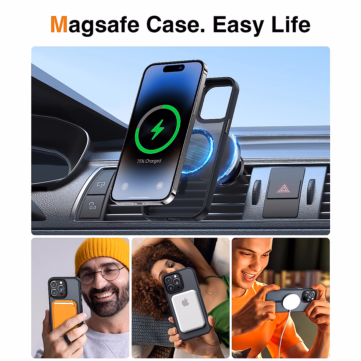 Meifigno Magic Mag Series for iPhone 14 Pro Max Case, [Military Grade Protection & Compatible with MagSafe], Translucent Matte Back with Aluminum Alloy Keys, for iPhone 14 Pro Max 6.7", Black