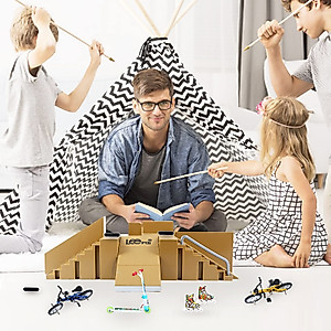 ideallife Skate Park Kit, Bigger Skate Park Kit Ramp Parts for Finger Skateboard Fingerboard Ramp Skate Park Kit Part Training Props with 3 Finger Decks 2 Finger Bike A Pair Skates Scooters