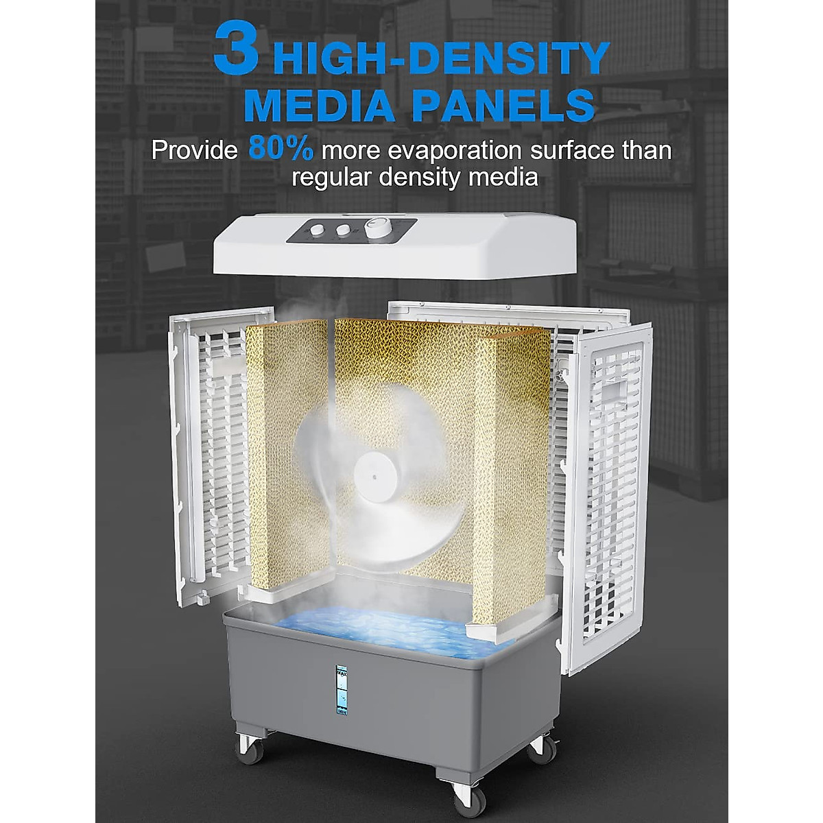 Evaporative Cooler - AOLOS Windowless Air Conditioner w/ 3 Speeds, Swamp Cooler for Cooling Up to 700 Sq.ft, 5 Gallon Tank & 4 Ice Packs, 60° Swing, Evaporative Air Cooler for Backyard Garage Outdoor