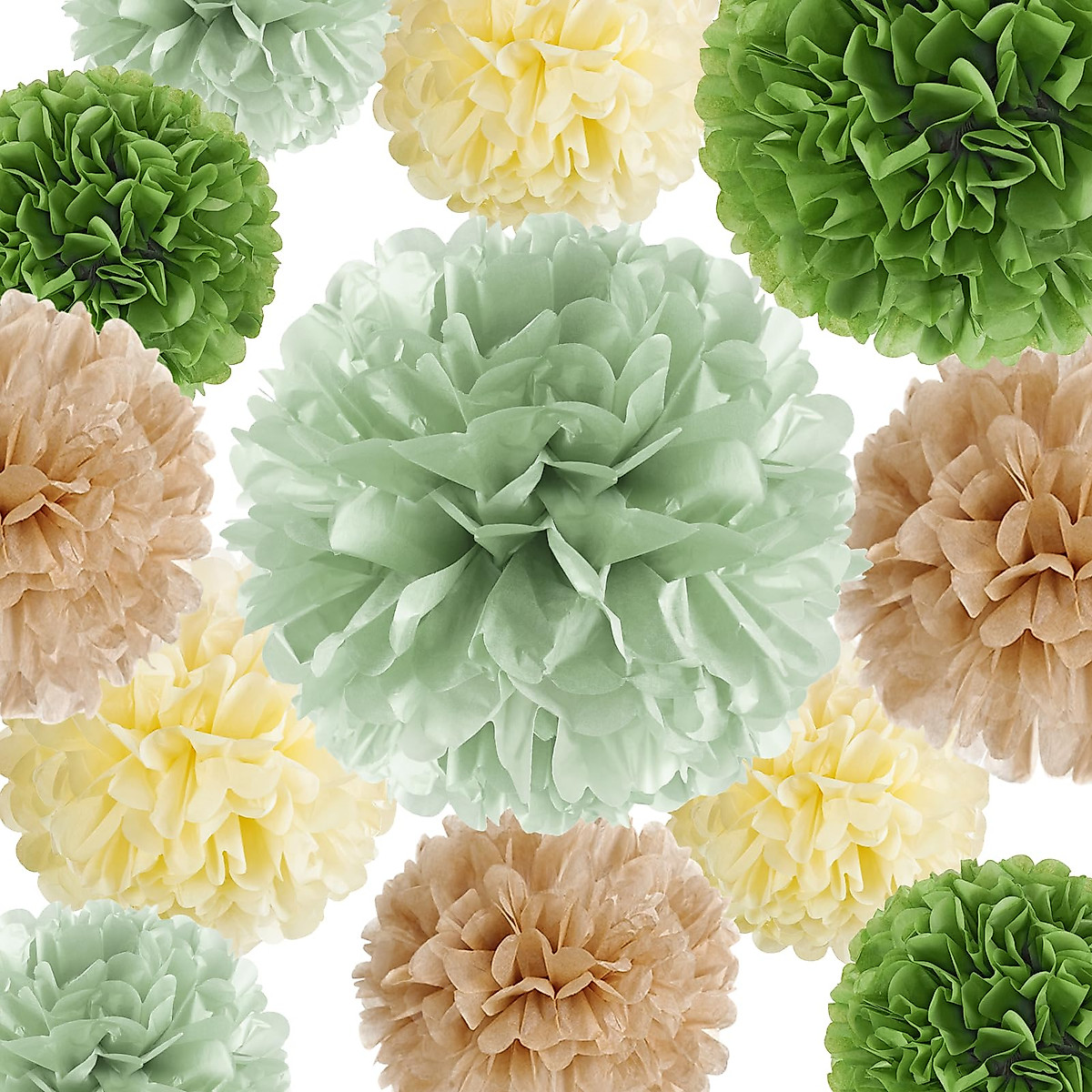 PAPER JAZZ Sage Green Party Decorations Sage Green Tissue Paper Pom Poms Circle Dots Garland Leaf Confetti Hanging Backdrop for Girl Women Birthday Baby Shower Bridal Shower Wedding Party Supplies