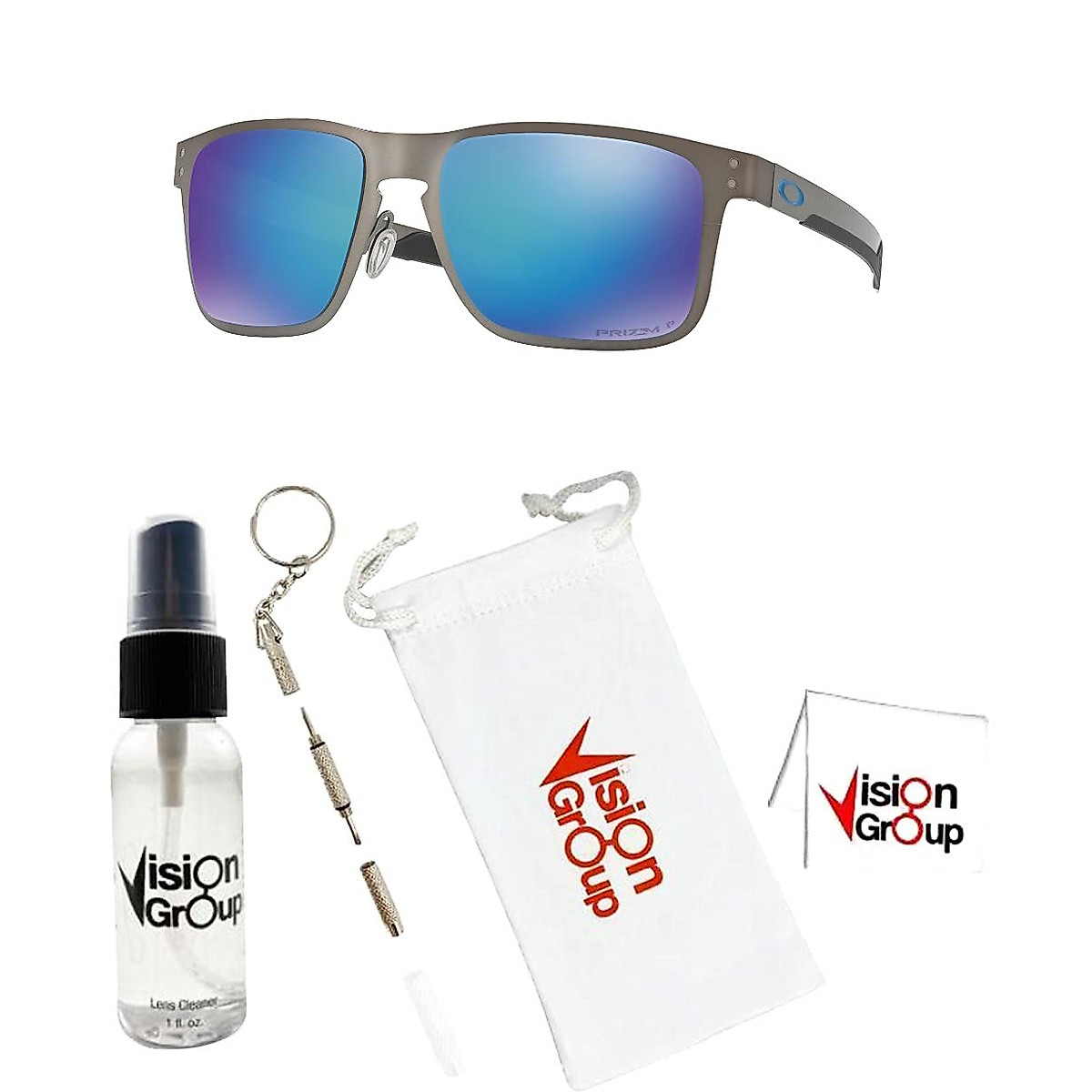 Oakley OO4123 Holbrook Metal Sunglasses + Vision Group Accessories Bundle (Matte Gunmetal/Prizm Sapphr Iridium Polarized (412307))