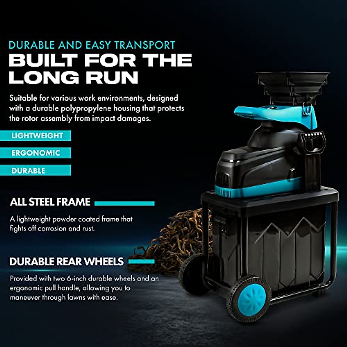 G Garden Wood Chipper Electric Quiet Silent 1.5-1.7 Inch Max Branch Capacity 14.5-Amp 1800Watt 120VAC 17:1 Reduction Ratio with 40L Collection Bin use for Fire Prevention Building and Firebreaks